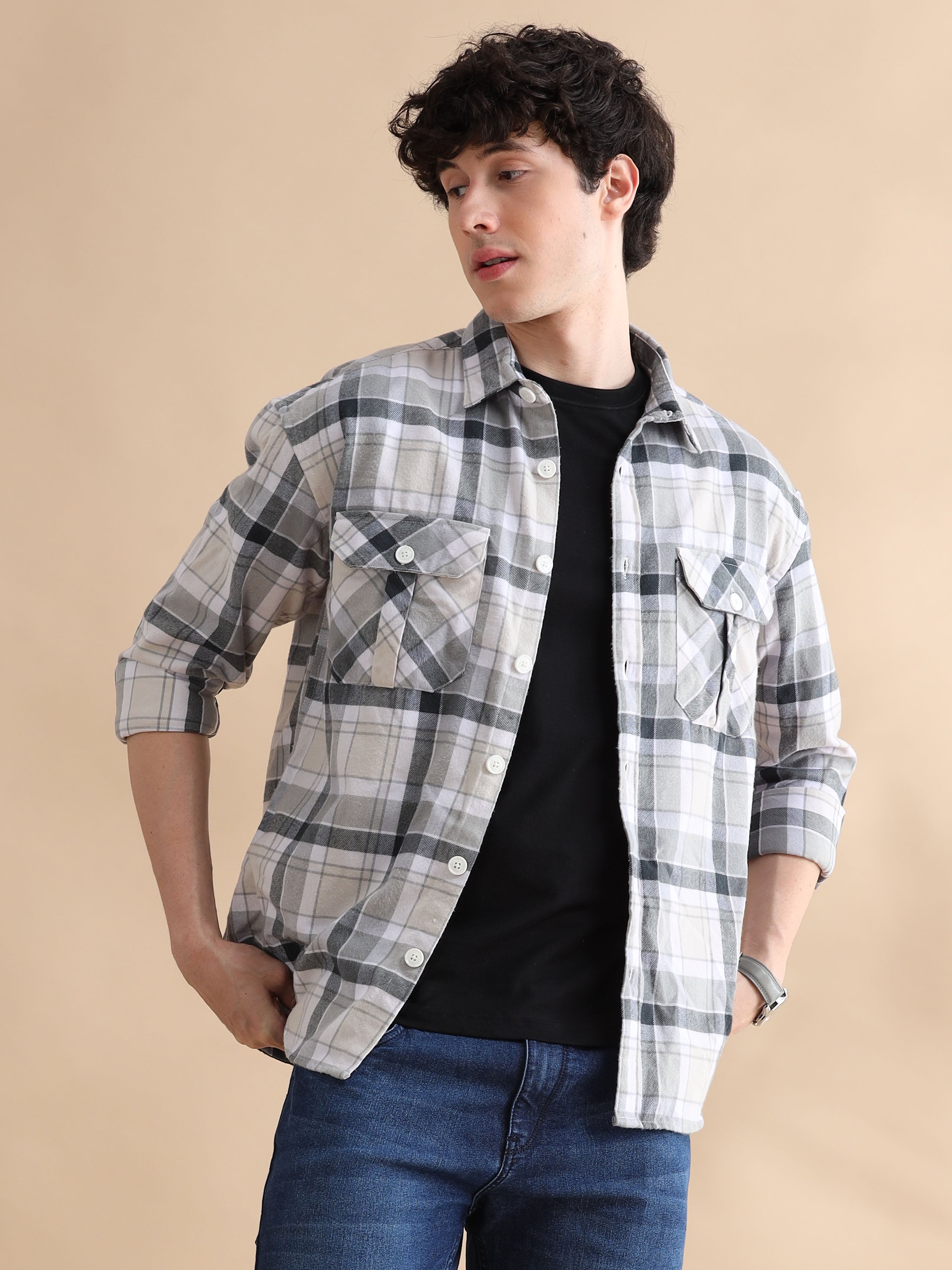 Buy Checked Ivory Shackets for Men at Great Price – Bushirt