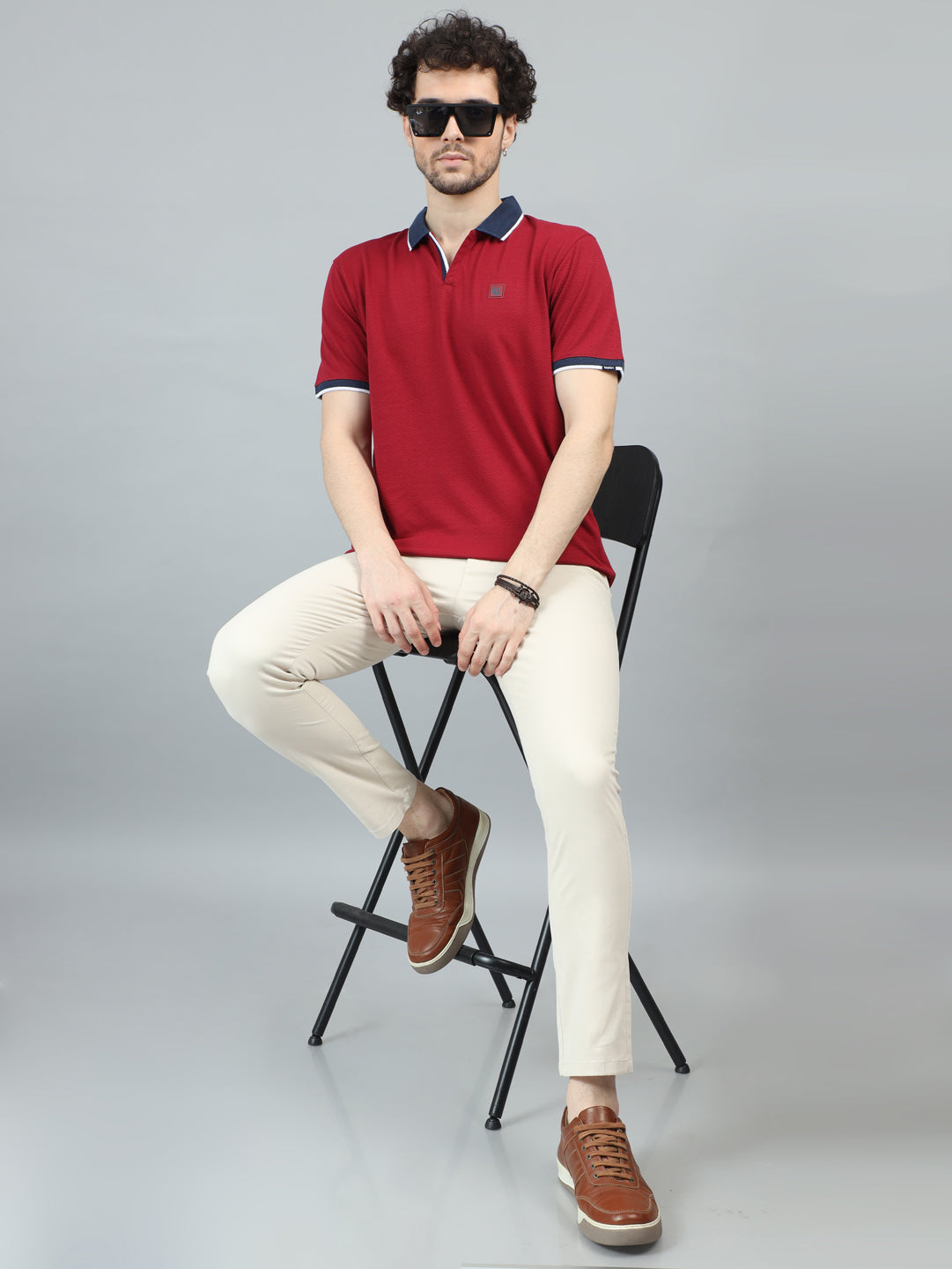Shop Deep Red Vee Neck T-Shirts for Men Online in India – Bushirt